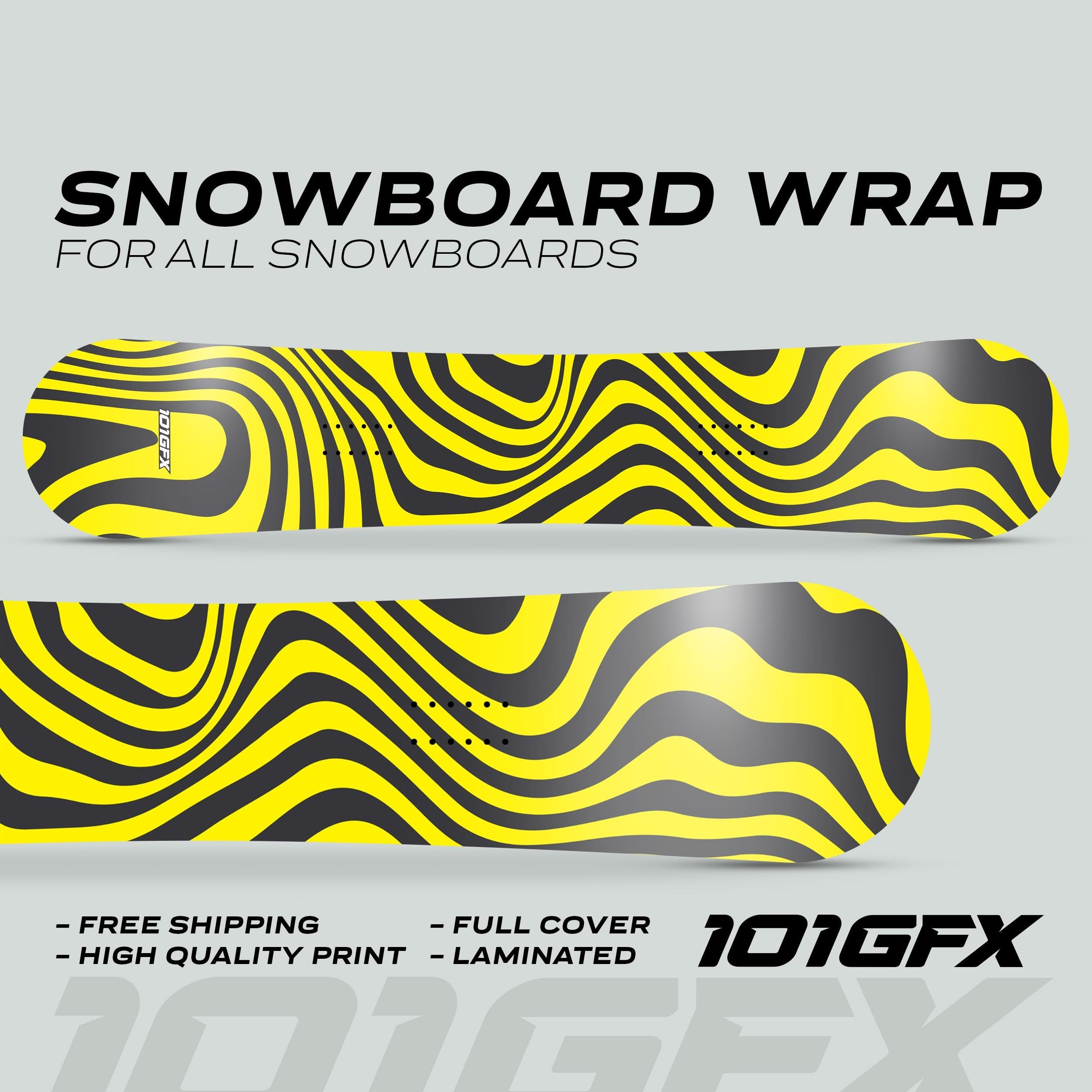 Snowboard Wrap WAVY BLACK YELLOW Snowboard sticker skin decals sticker ...