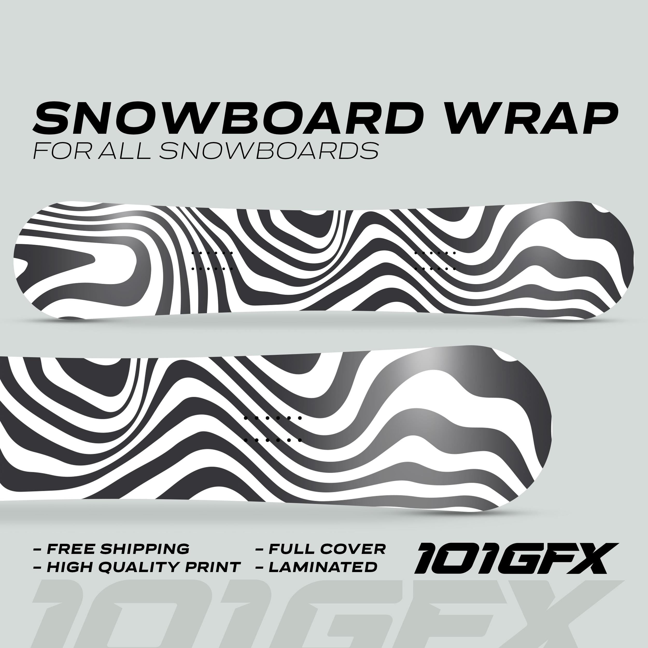 Snowboard Wrap WAVY BLACK WHITE Snowboard sticker skin decals stickers ...