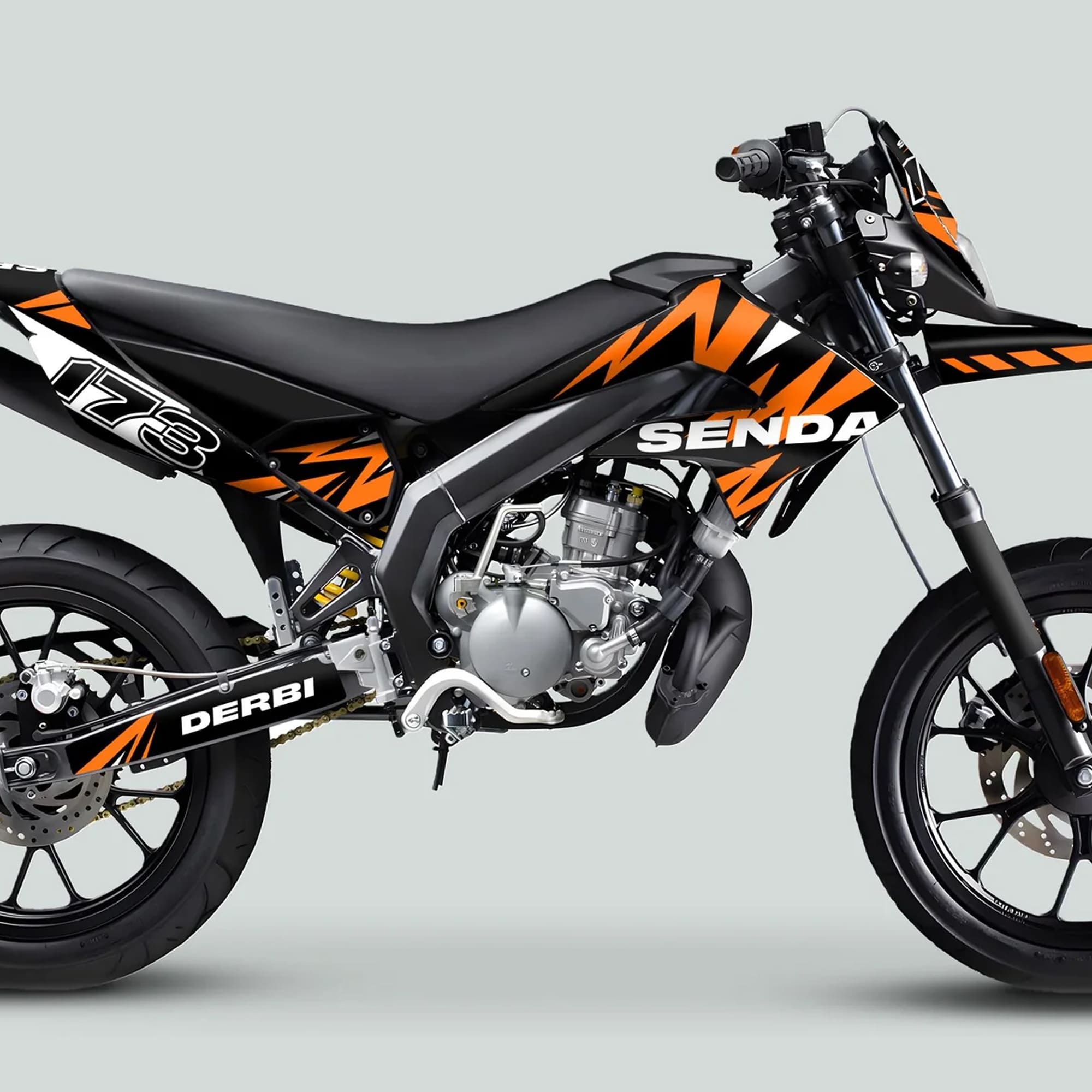 Derbi Senda Graphics Kit Lightning Black Orange – 101GFX