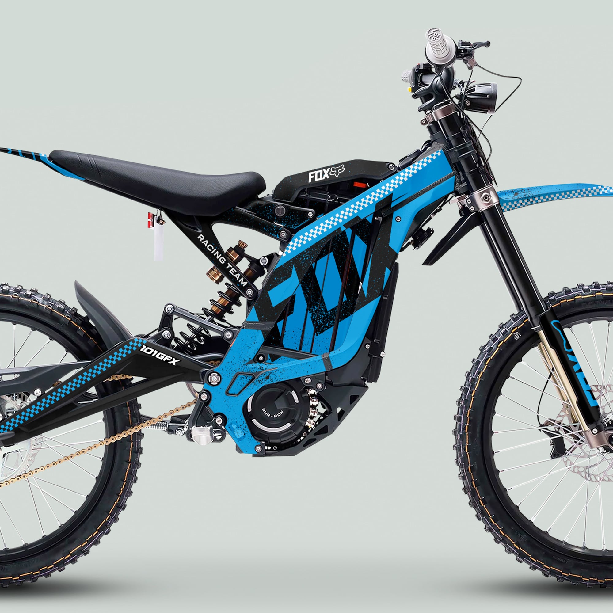 Surron Light Bee X Graphics Kit FOX DUST Cyan Black – 101GFX eBike Graphics